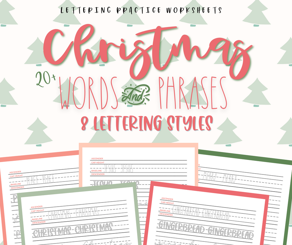 Christmas Words Hand Lettering Worksheets – Abby Rike
